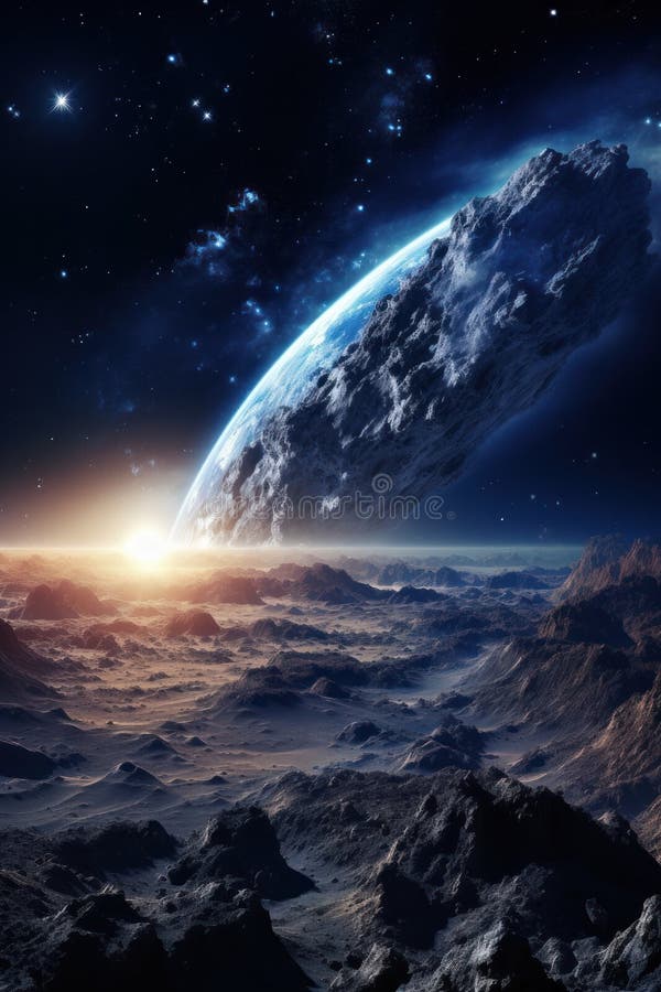 A Planet in Space with a Bright Light Stock Illustration - Illustration ...