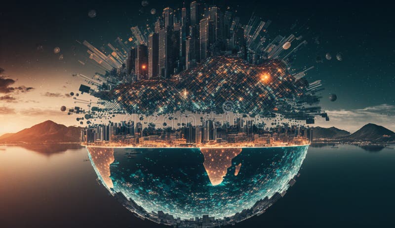 Planet in Space, the Earth in Galaxy, Digital Technology Concept by ...