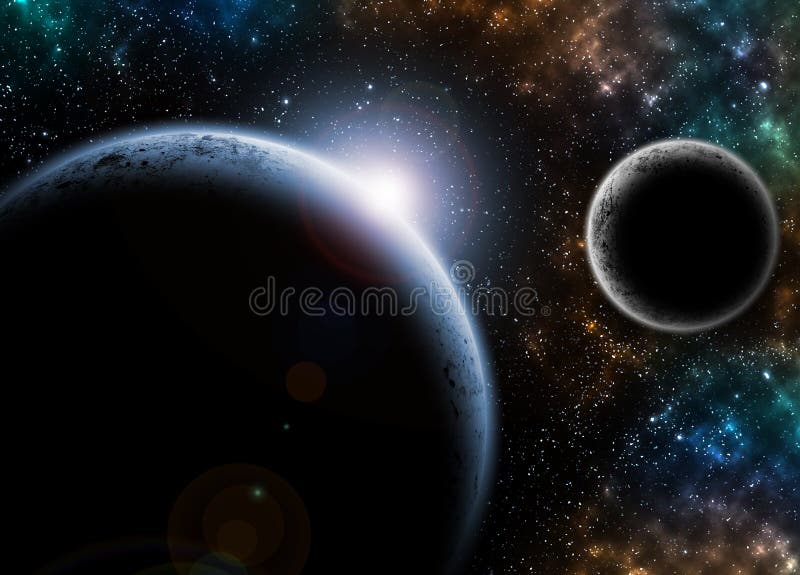 The Planet in Space with Light Stock Illustration - Illustration of ...