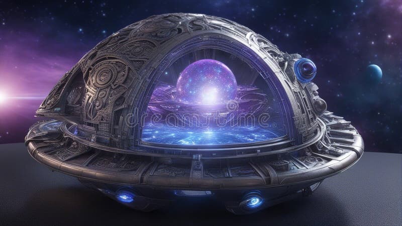 Planet in Space a Mysterious Space Ship with a Blue and Purple Seashell ...