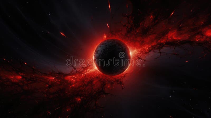 Planet in Space. Red Star Formed in an Eclipse. Abstract Galaxy ...
