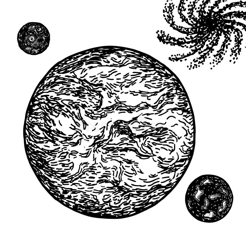 Planet in Space Sketch. Outer Space Abstract Background with Nebula ...