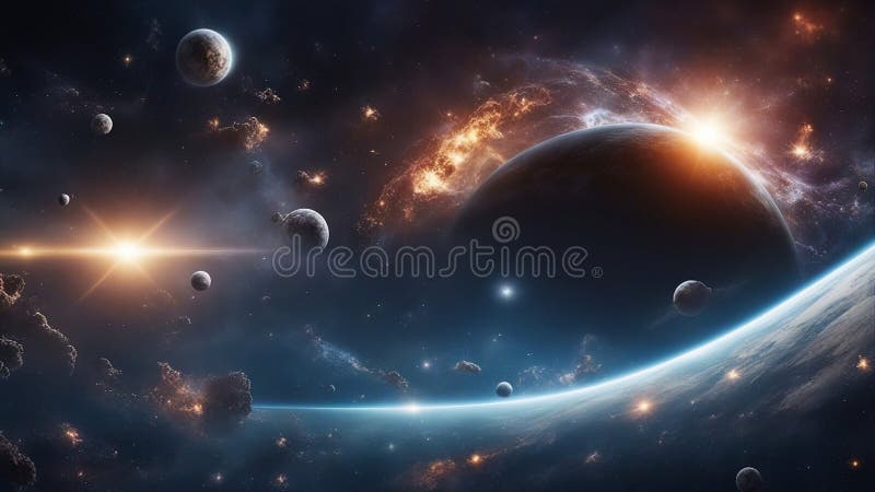 Planet in Space Wide Panel of Outer Space with Many Different Stars ...