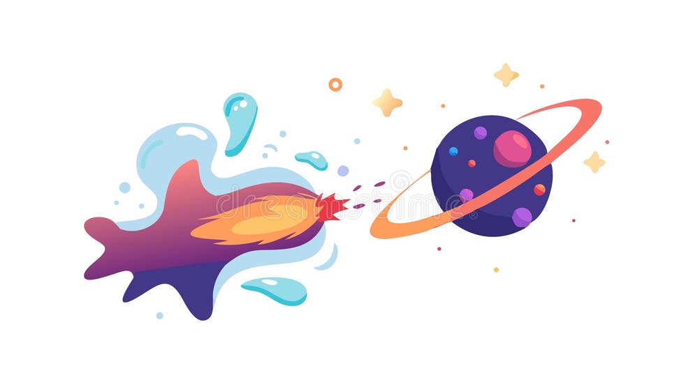 Planet and Spaceship Launch, Space Exploration Mission, Vector Design ...