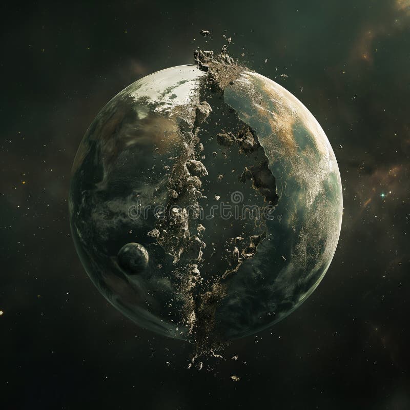 A Planet Split in Two Halfs Planets Floating Far Apart in Space Stock ...