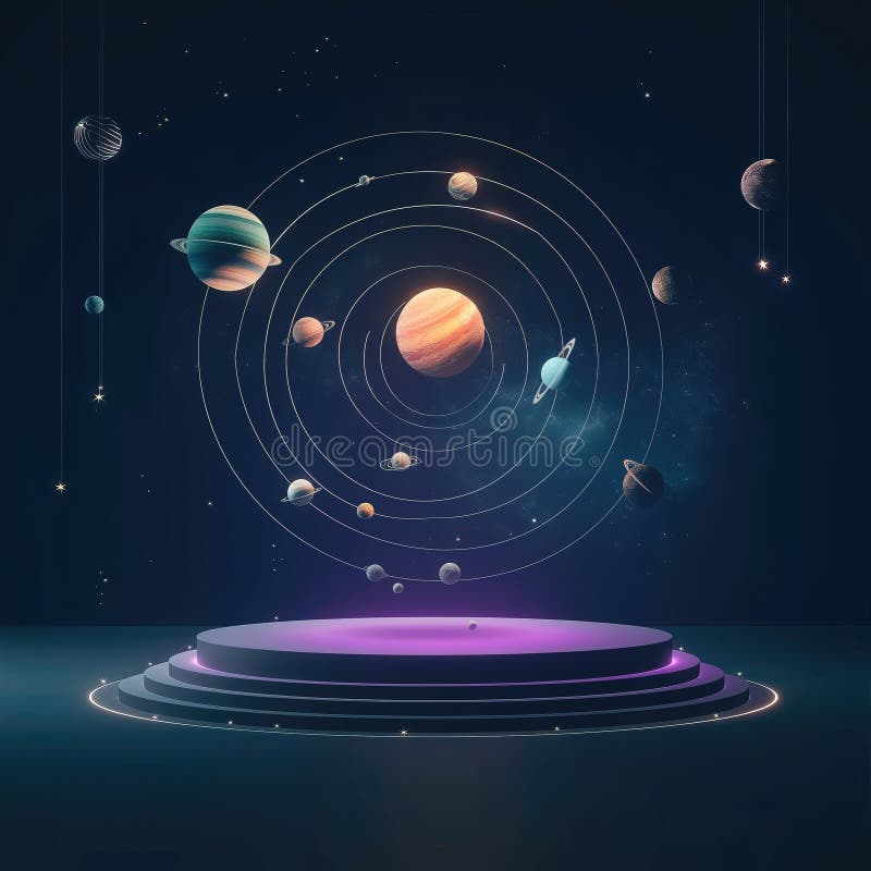 Planet and Stars. Cosmic Space Background with Blue Podium and Planets ...