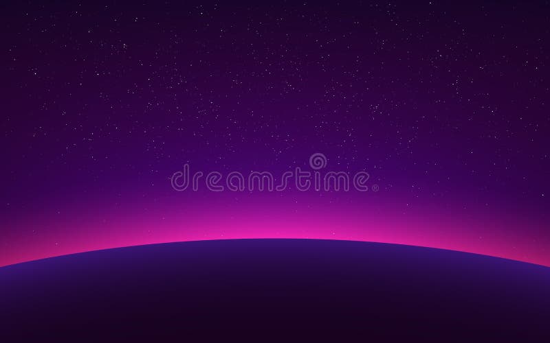 Planet Sunrise in Space. Horizon with Light. Sun Eclipse Effect. Starry ...