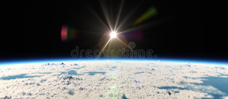 Planet Sunset Above Clouds, 3d Render Stock Illustration - Illustration ...