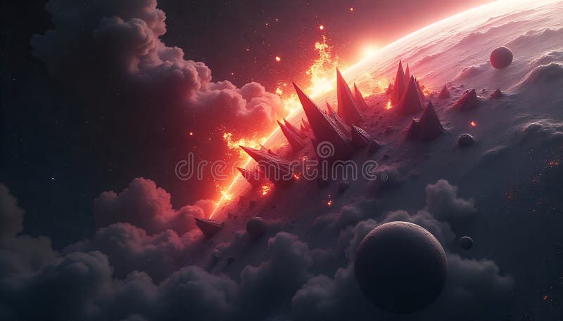 Planet Surface with Fire and Spikes in Space Dramatic Sci-fi Scene ...