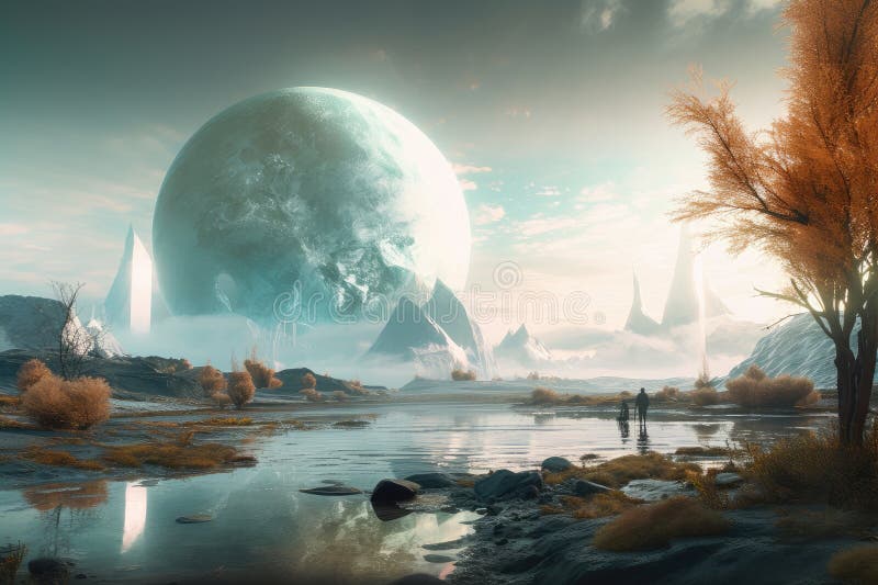 A Planet with a Surreal Landscape, Inhabited by Magical Creatures Stock ...