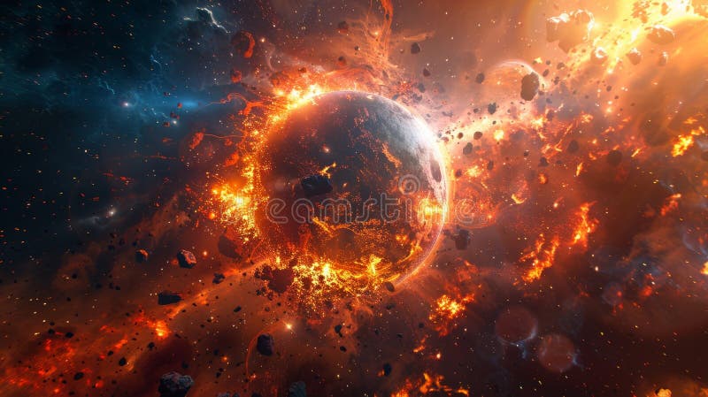 A Fiery Planet Engulfed in Flames and Asteroids in a Cosmic Explosion ...