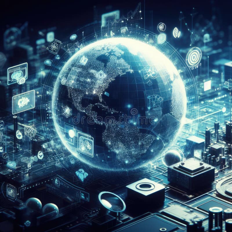 A Planet Surrounded by an Information Data Network. Stock Illustration ...