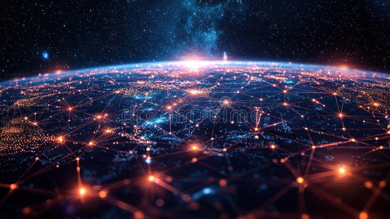 Planet Surrounded by a Network of Connected Lines Representing Global ...