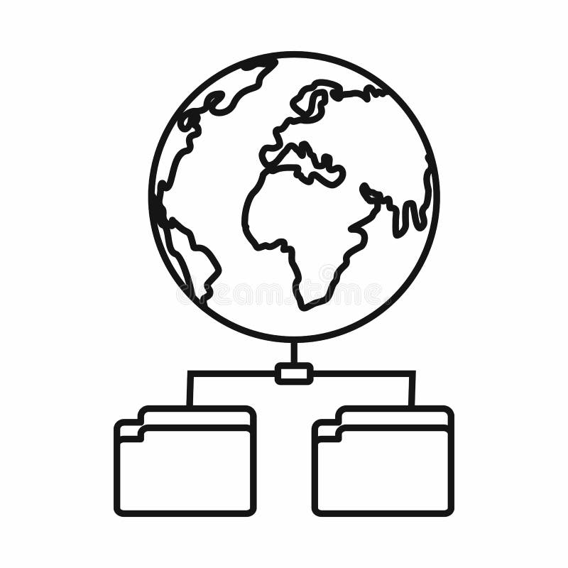 Planet and Two Folders Icon, Outline Style Stock Vector - Illustration ...