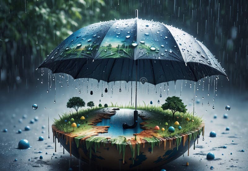 Planet Under Umbrella Protection during Rain Stock Image - Image of ...