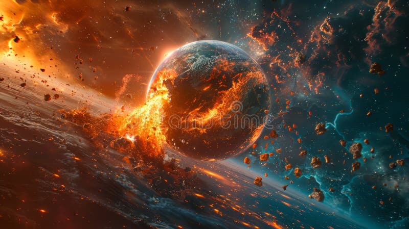 Planet Undergoing Destruction in a Cosmic Explosion in Space Stock ...