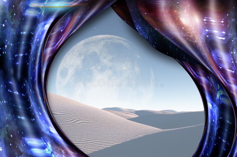 Planet Zen. Big Moon at the Horizon Stock Illustration - Illustration ...
