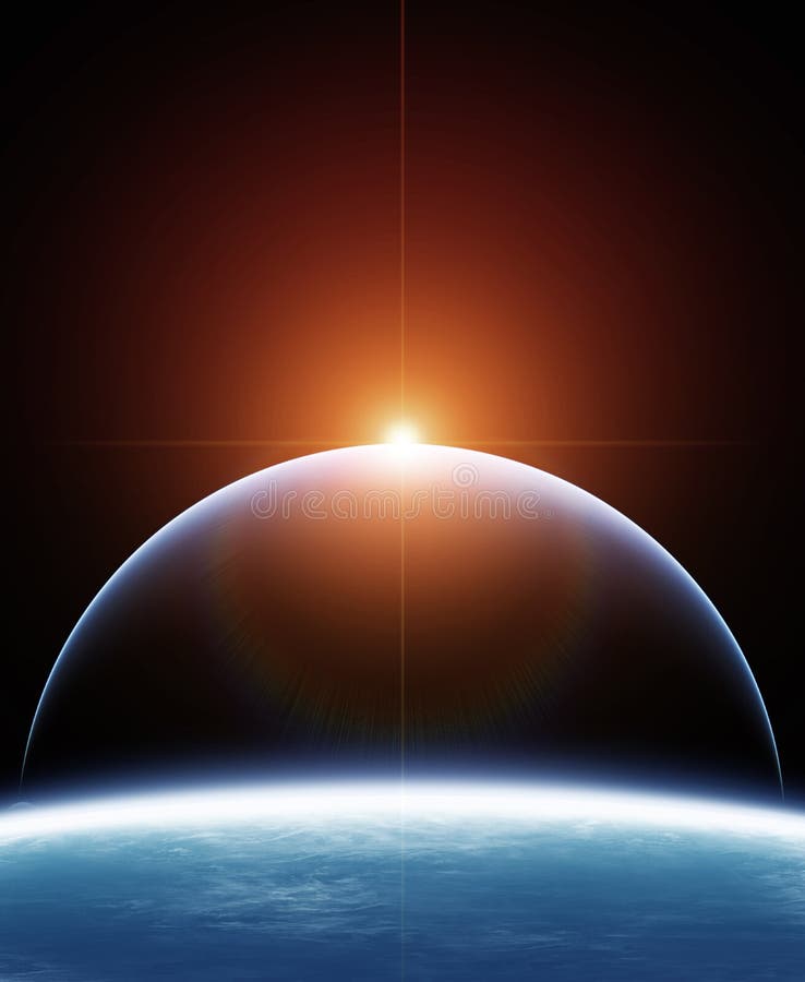 System Mit Blauen Planeten Und Einem Aufsteigenden Stern Stock ...