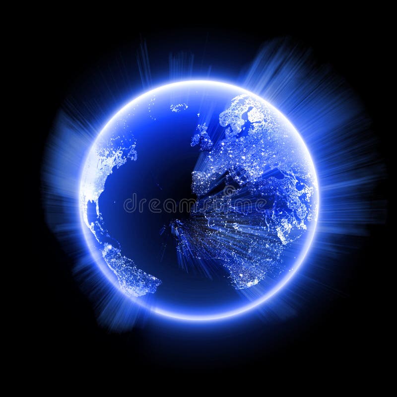 Planeta Eléctrico Azul Brillante En Fondos Oscuros Imagen de archivo ...