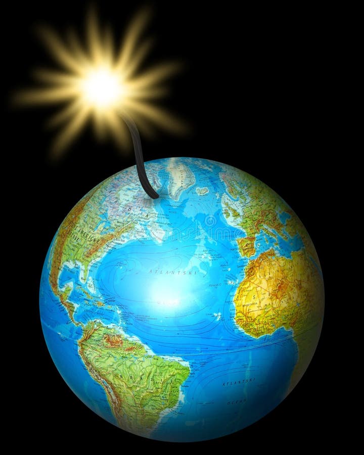 Bomba En El Planeta Tierra. Explosión Mundial. Ilustración Vectorial ...