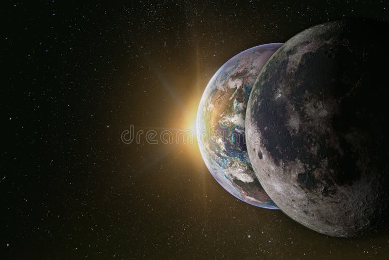 Planeta Terra Da Lua E Sol Em Um Eclipse Solar Seguido. Imagem de Stock ...