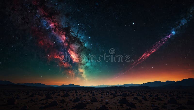 Planetary Alignment with Comet Tail and Star Field Stock Illustration ...