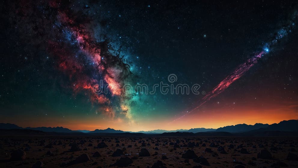 Planetary Alignment with Comet Tail and Star Field Stock Illustration ...