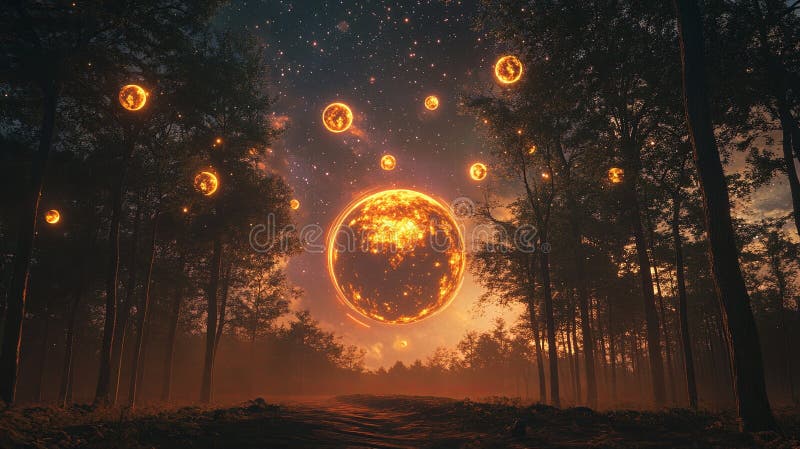 Planetary Alignment with Glowing Celestial Bodies - . Stock Image ...