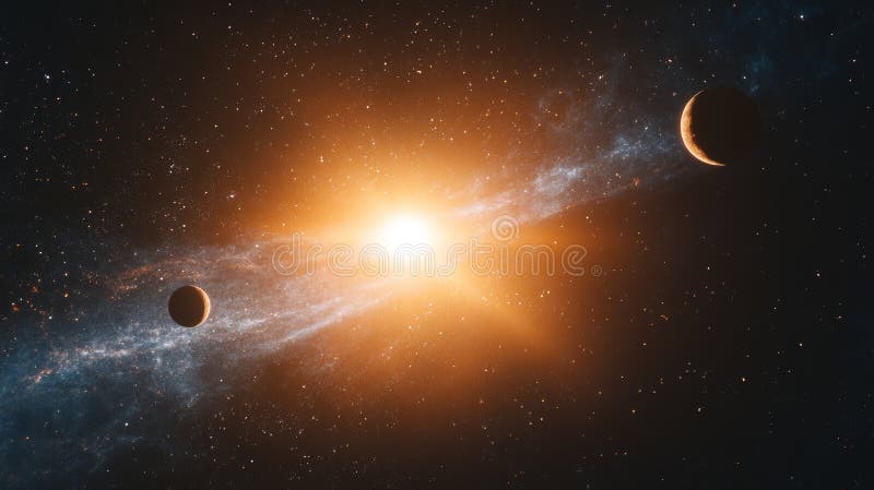 Planetary Alignment with Glowing Star and Cosmic Nebula Backdrop Stock ...