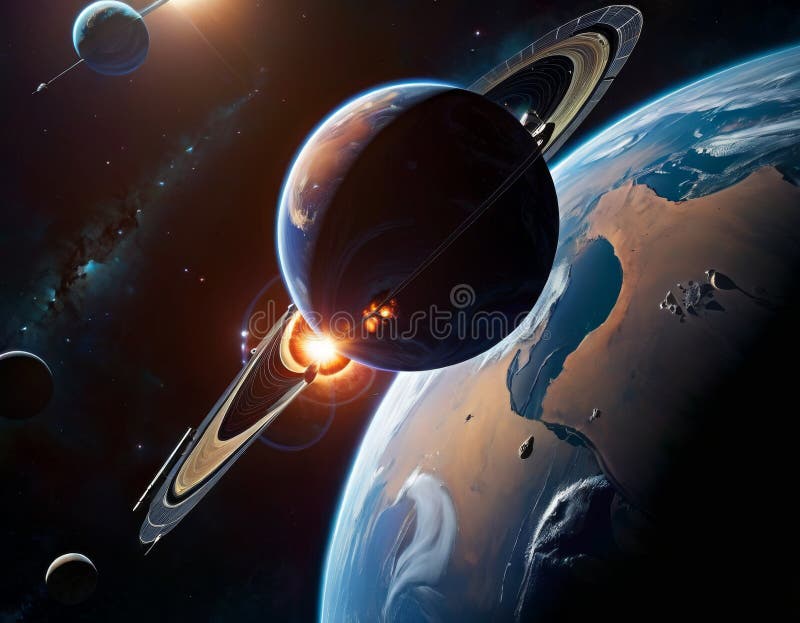 Planetary Alignment and Rings Stock Image - Image of generated ...
