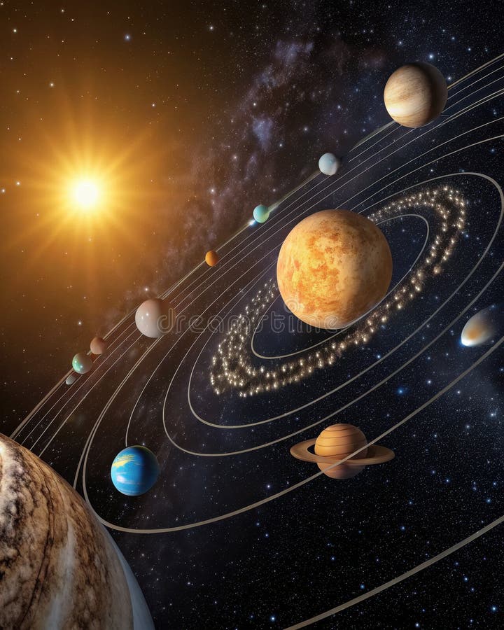 Planetary Alignment and Solar System Visualization with Bright Sun and ...