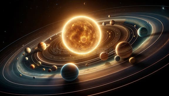 Planetary Alignment and Solar System Visualization with Bright Sun and ...
