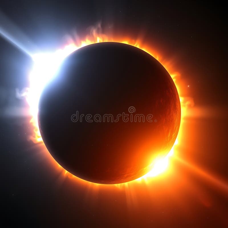 A Planetary Eclipse Texture with Glowing Edges and Cosmic Light Rays ...