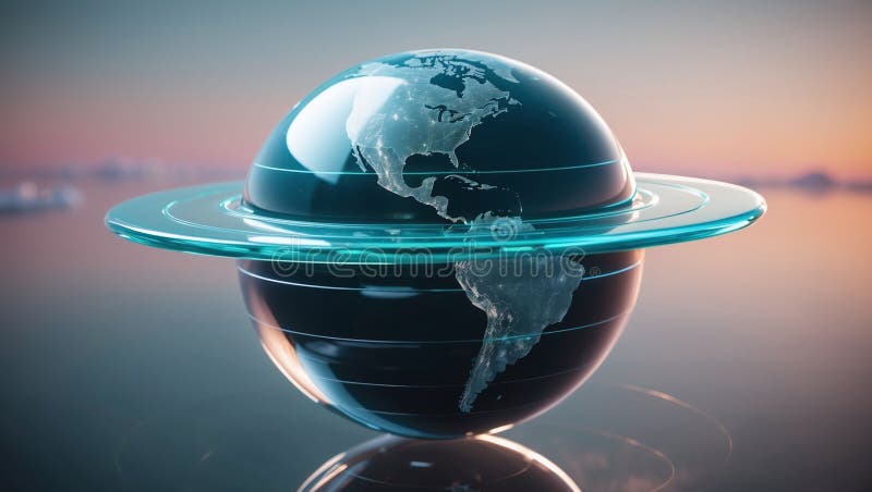 Planetary Globe: Luminous Orb with Celestial Ring in an Otherworldly ...