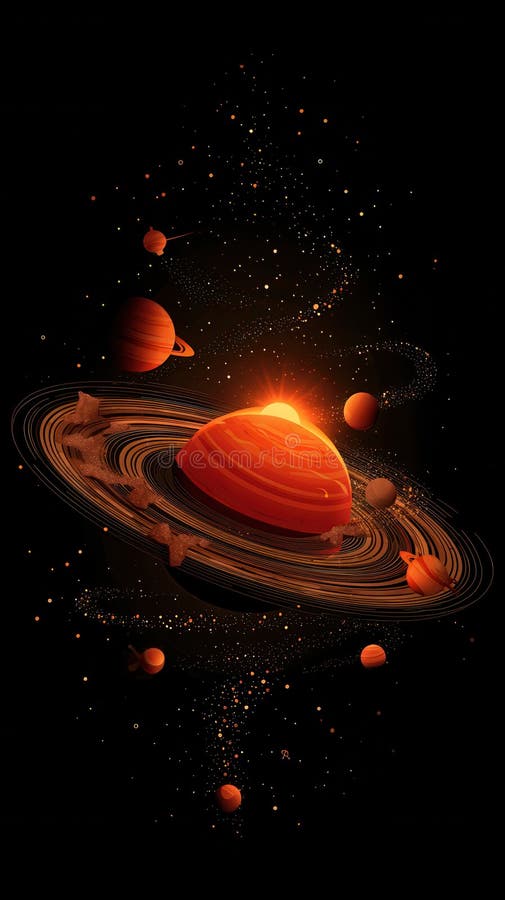 Planetary Illustration Featuring a Sun Emitting Radiant Light upon ...