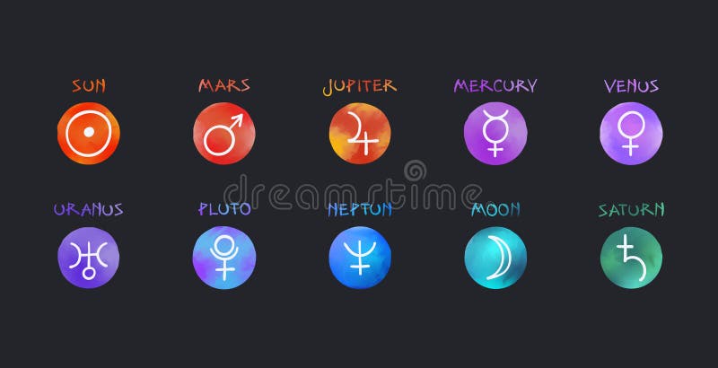 Sun Planetary Symbol Planet Symbols Set. Vector Signs. Astrological