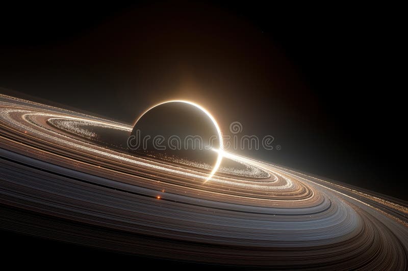Planetary Rings Stretch Across Space Viewed from Satellite in Low Orbit ...