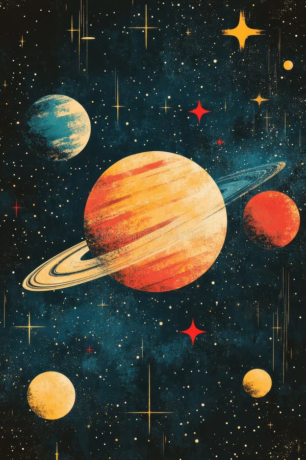 Planetary System Cosmic Art Space Planets Stars Night Sky Stock ...