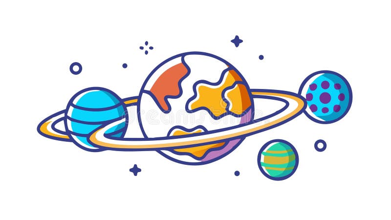 Planetary System Icon with Earth and Cosmic Rings, Vector Design ...