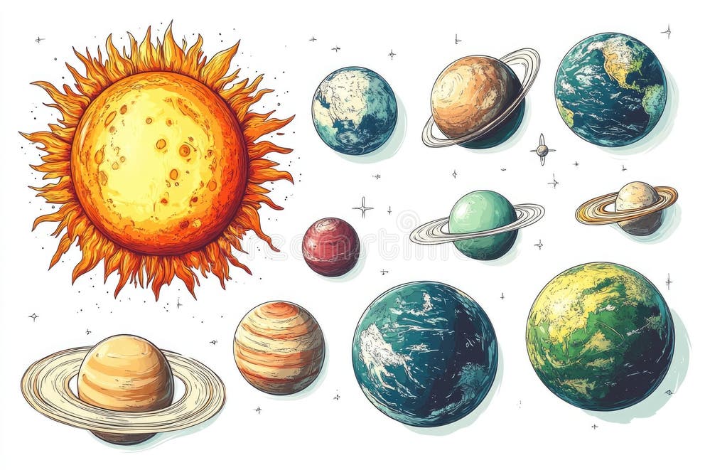 Planetary System Illustration Featuring Earth, Mars, Jupiter and Other ...