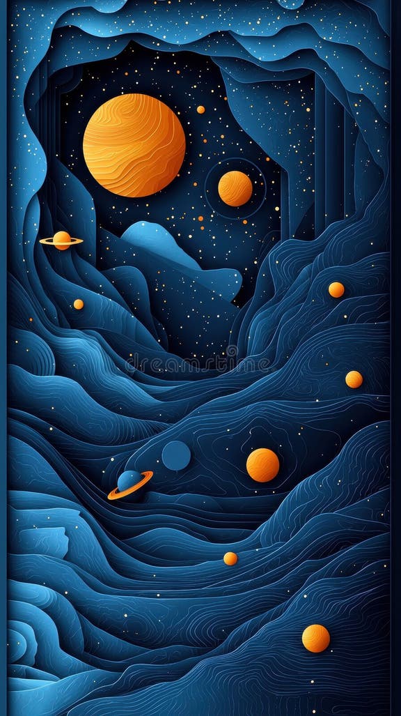 Planetary System with Multiple Planets and Rings Stock Image - Image of ...