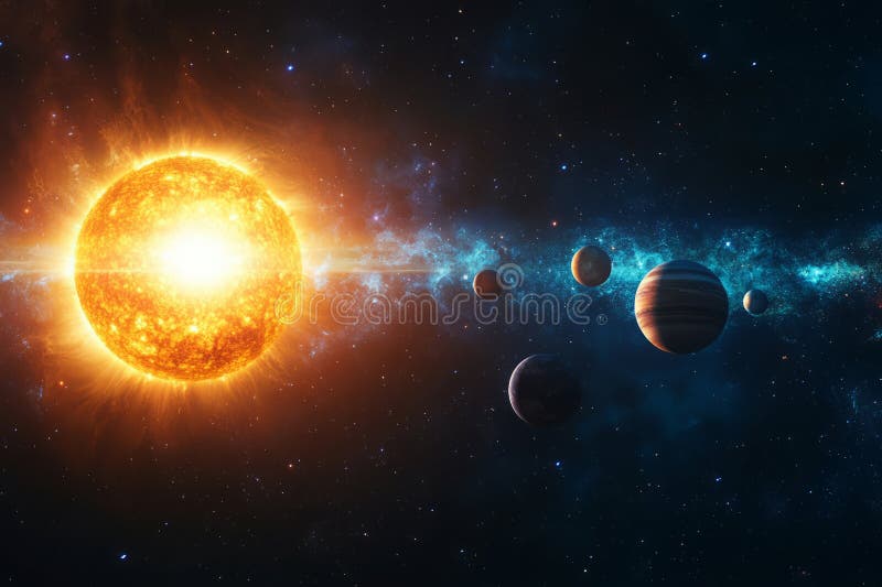 Planetary System Orbiting a Star in Deep Space Stock Photo - Image of ...