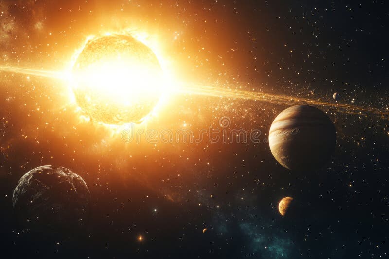 Planetary System Orbiting a Star in Deep Space Stock Image - Image of ...