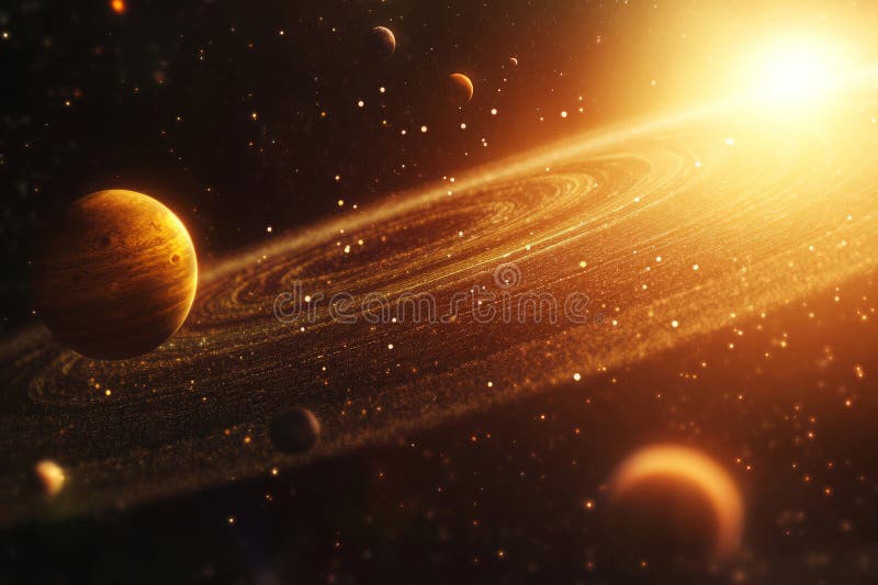 Planetary System Orbiting a Star in Deep Space Stock Image - Image of ...