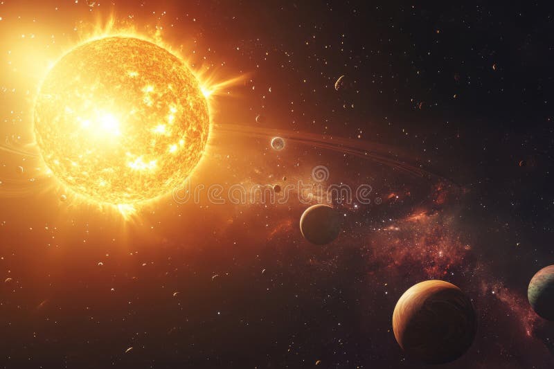 Planetary System Orbiting a Star in Deep Space Stock Photo - Image of ...