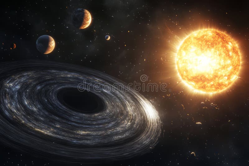 Planetary System Orbiting a Star in Deep Space Stock Image - Image of ...