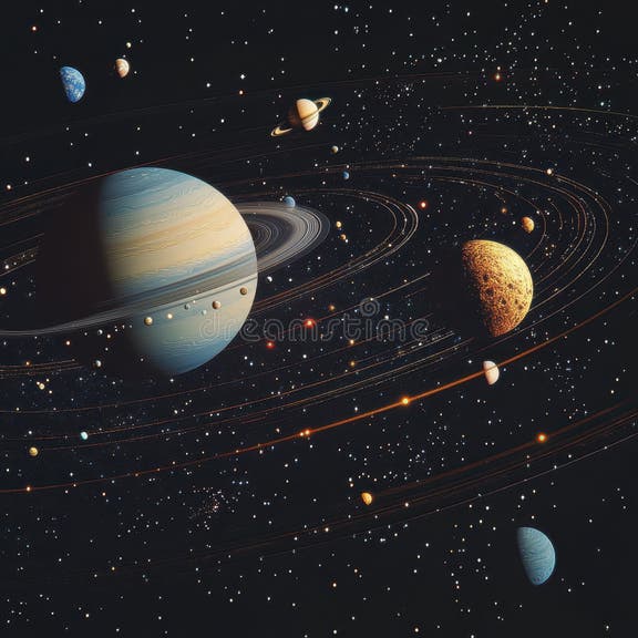 Planetary System Rings Moons Stars Cosmos Space Exploration Stock ...