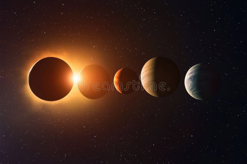 Celestial Alignment Showcasing Planets during a Solar Eclipse in Deep ...