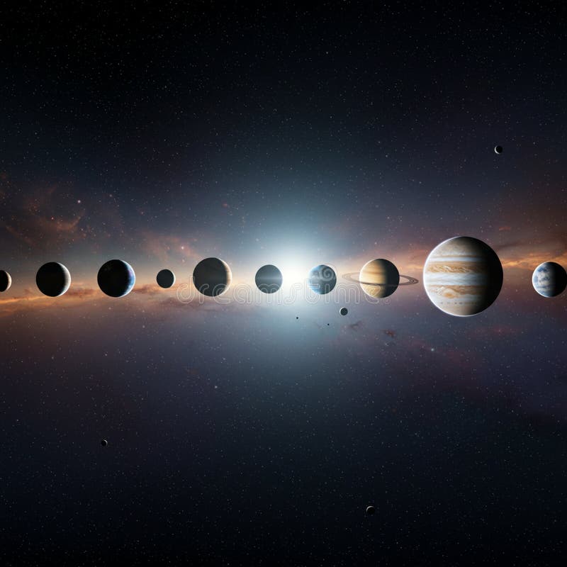 Planets Aligned in Space, Showcasing a Digitally Rendered Solar System ...