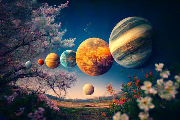 The Planets Aligned in Spring Concept Illustration Stock Illustration ...